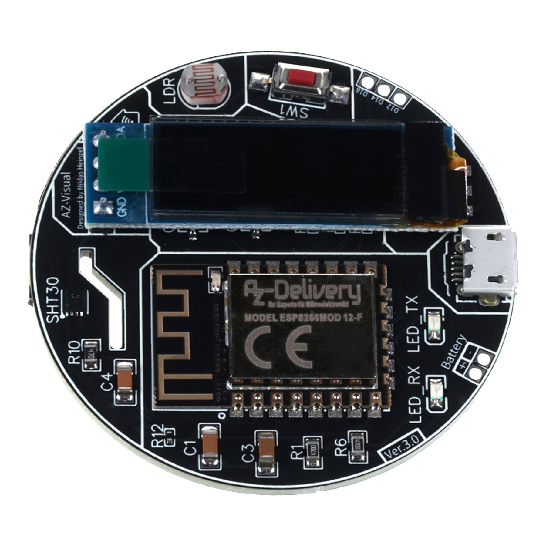 AZ-Visual – ESP8266-12F Entwicklungsboard mit Temperatur-, Luftfeuchti
