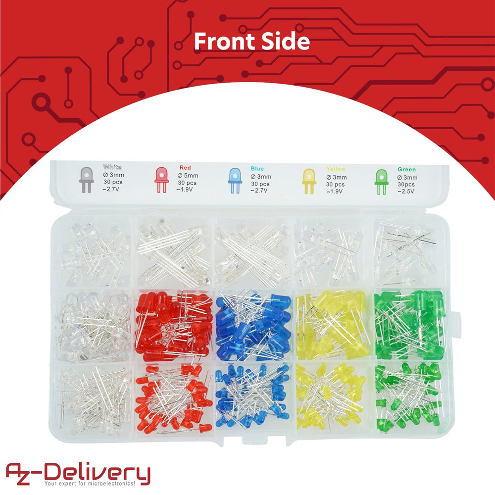 LED light -emitting assortment kit, 350 pieces, 3mm & 5mm, 5 colors